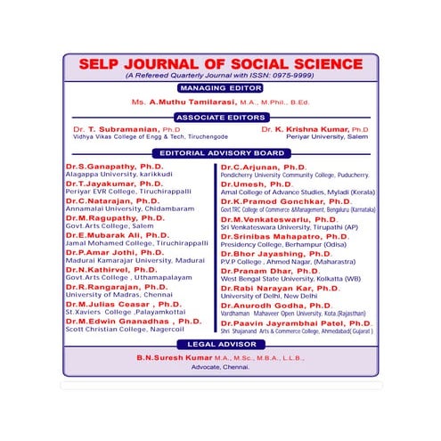 SELP JOURNAL OF SOCIAL SCIENCE -Editorial board | PDF