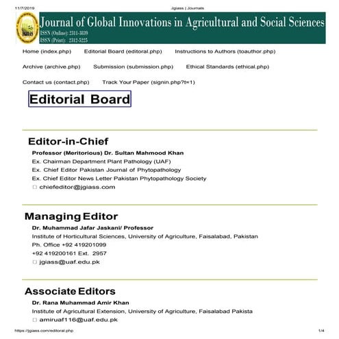 Editorial board of journal of global innovations in agricultural and ...