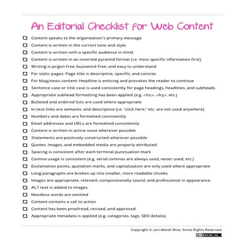 Editorial Checklist for Web Content | PDF