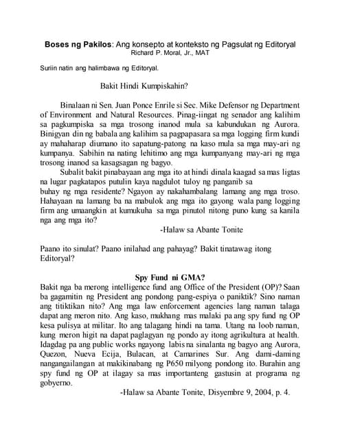 Editoryal o pangulong tudling | PPTX