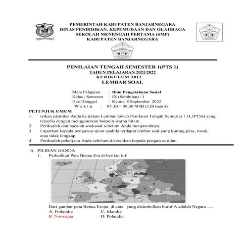 edit SOAL PTS 1 KELAS 9 fix 2022.docxs | DOCX