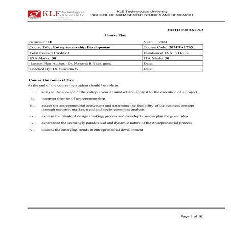 entrepreneurship develop course detailed lesson plan focusing on ...