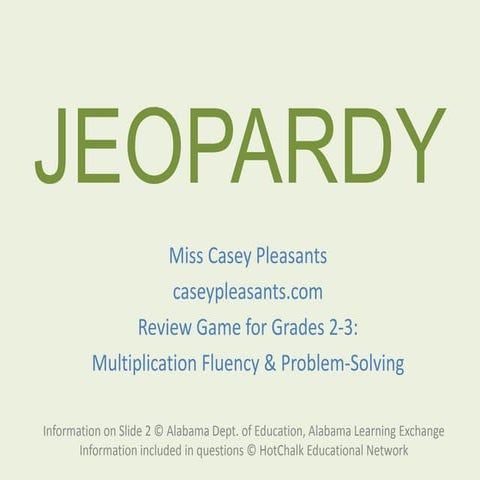 2nd - 3rd Grade Math Review Jeopardy | PPTX