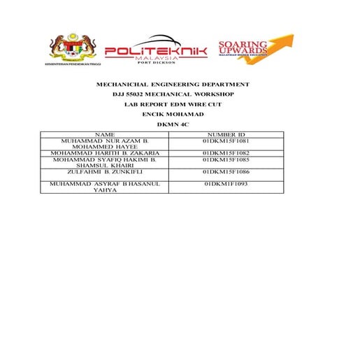 Edm wire cut report | DOCX