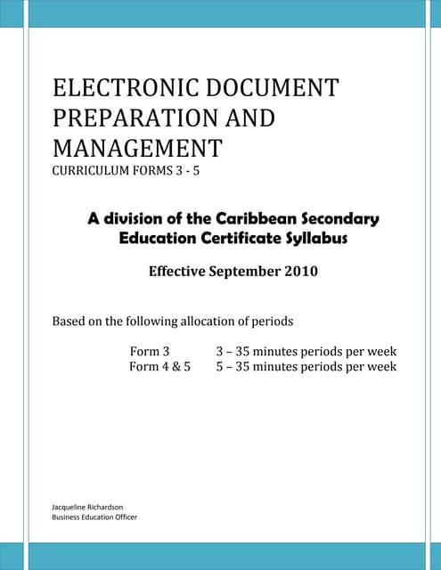 Electronic Document Preparation And Management Course Outline | DOC