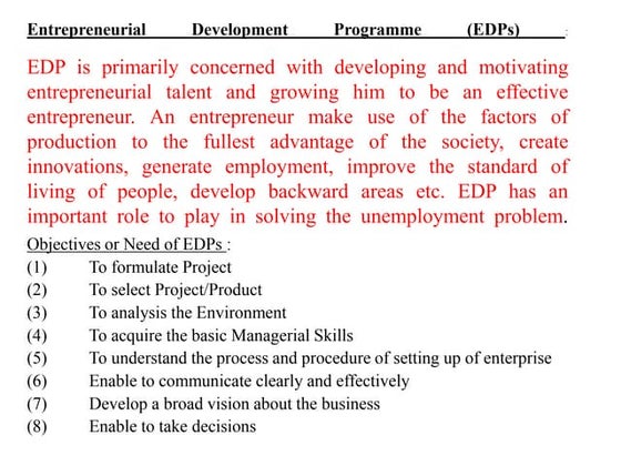Entrepreneurship Development Programme (EDP) | PPTX | Business Administration | Business
