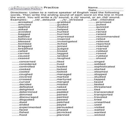 Ed pronunciation practice sheet | PDF