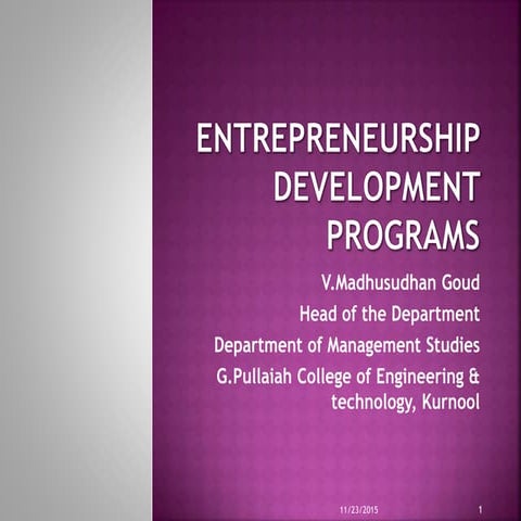 Entrepreneurship Development Programms | PPT