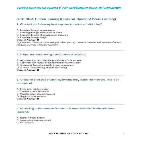 EDP TEST MULTIPLE CHOICE QUESTIONS for human learning cognition and ...