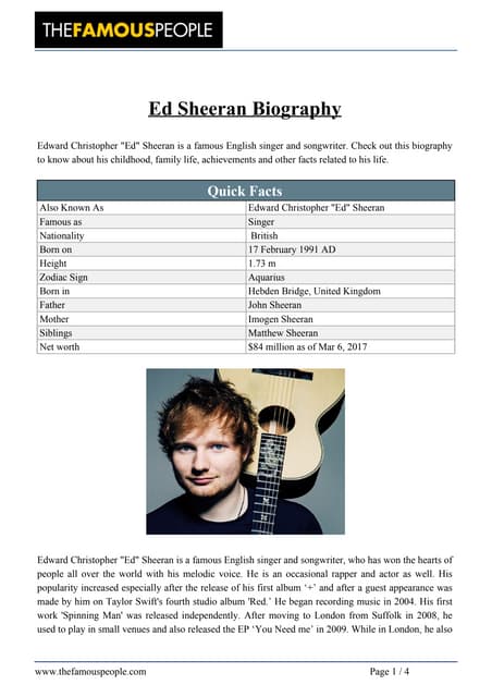 Ed sheeran biography | PPT