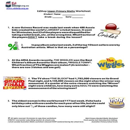 Ed Shop upper‐primary Maths worksheet | PDF