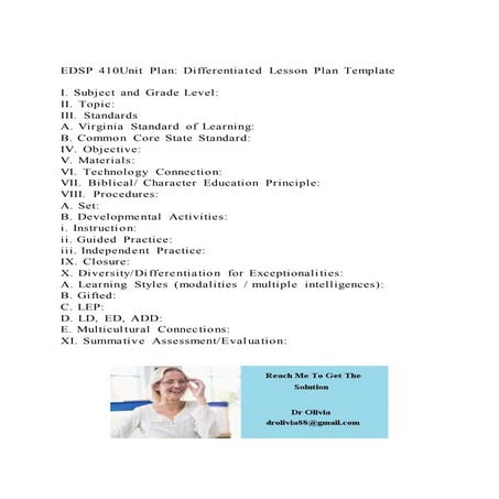 EDSP 410Unit Plan Differentiated Lesson Plan TemplateI. Subje | DOCX