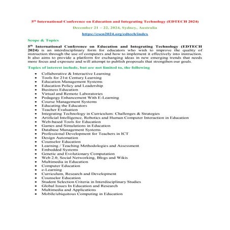 5 th International Conference on Education and Integrating Technology (EDTECH 2024) | PDF