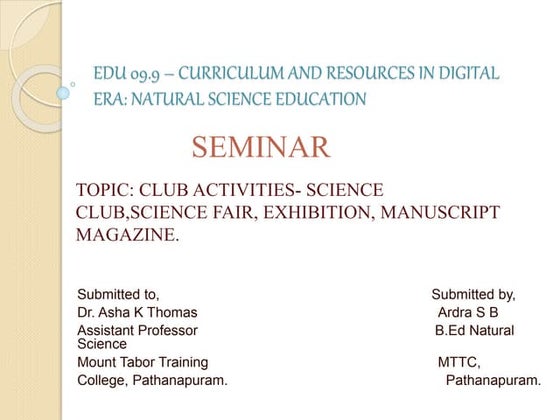 Science club in schools | PPTX | Homework and Study | Education