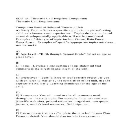 EDU 151 Thematic Unit Required ComponentsThematic Unit Requireme.docx