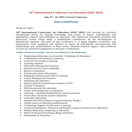 Submit Your Papers-10th International Conference on Education (EDU 2025 ...