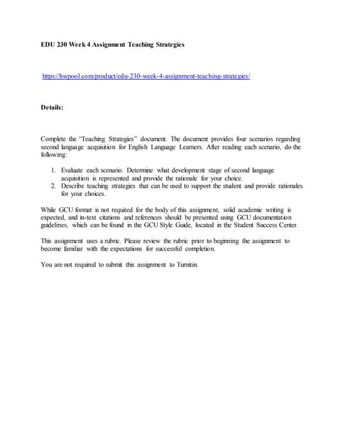 Edu 230 week 4 assignment teaching strategies | PDF