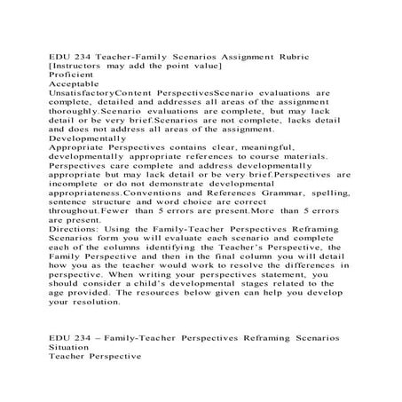 EDU 234 Teacher-Family Scenarios Assignment Rubric[Instructors m | DOCX