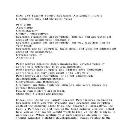 EDU 234 Teacher-Family Scenarios Assignment Rubric[Instructors may | DOCX