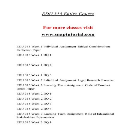 EDU 315 Exceptional Education / snaptutorial.com | DOCX