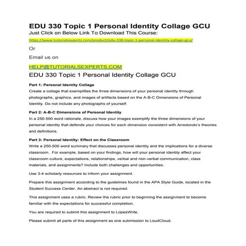 EDU 330 Topic 1 Personal Identity Collage GCU | PDF