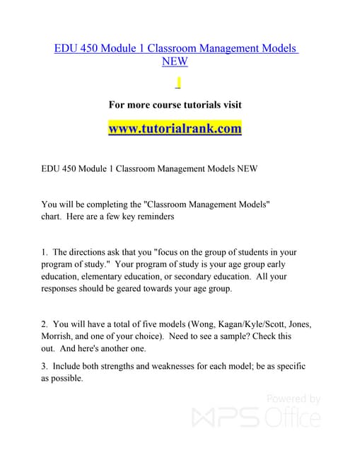 Gcu edu 450 module 1 classroom management models new | DOCX | Education