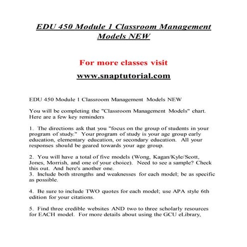 Gcu edu 450 module 1 classroom management models new | DOCX