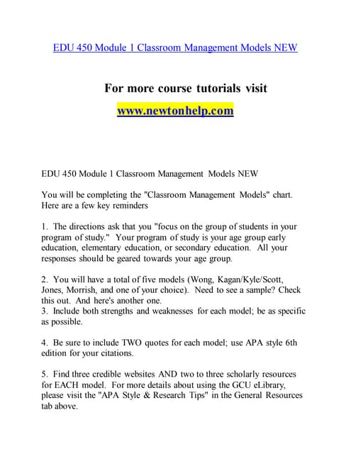Gcu edu 450 module 1 classroom management models new | DOCX | Education
