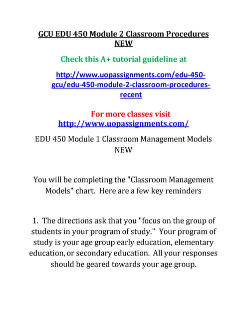 Gcu edu 450 module 1 classroom management models new | DOCX | Education