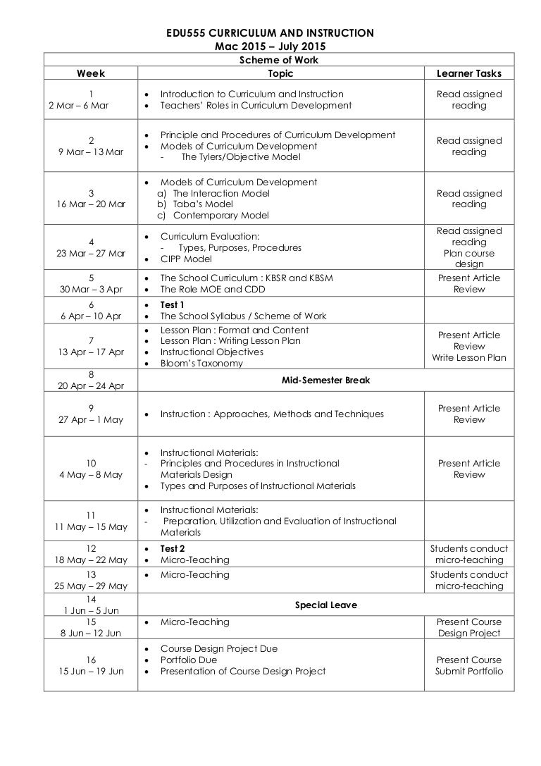 Edu 555 scheme of work 1