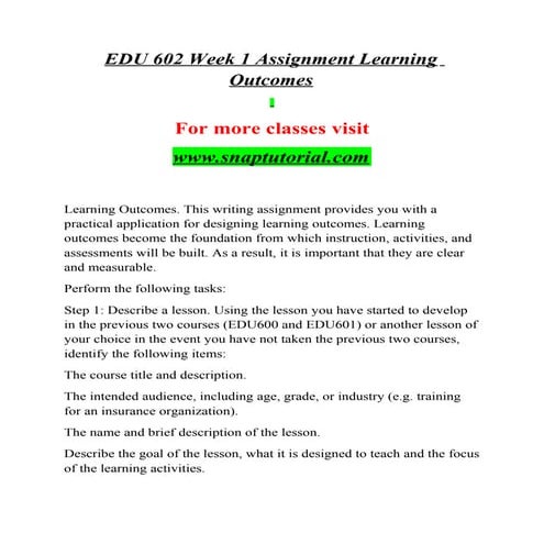 Edu 602 Massive Success / snaptutorial.com