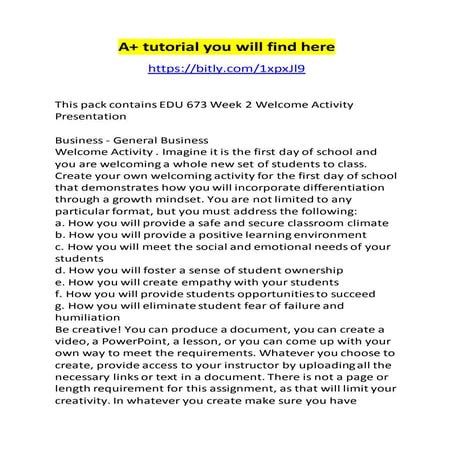 Edu 673 week 2 welcome activity | DOCX