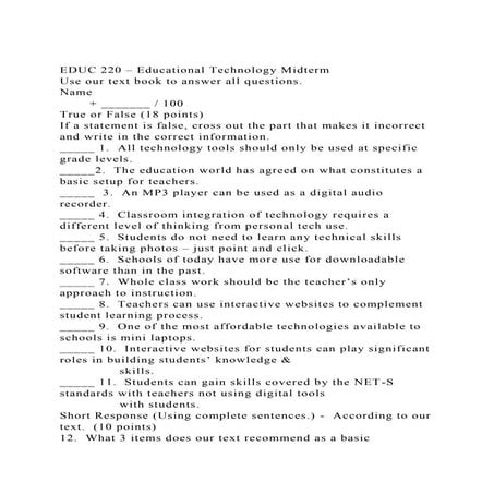 EDUC 220 – Educational Technology MidtermUse our text book to an.docx