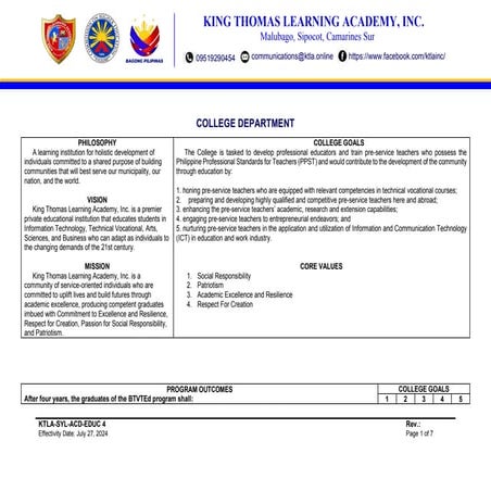 EDUC 4 SYLLABUS ACADEMIC YEAR 2024-2025 .pd-f | PDF