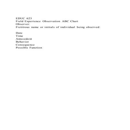 EDUC 623Field Experience Observation ABC ChartObserverFicti | DOCX ...