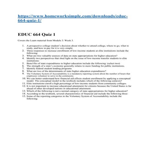 EDUC 664 Quiz 1 Liberty Answers Homeworksimple.com