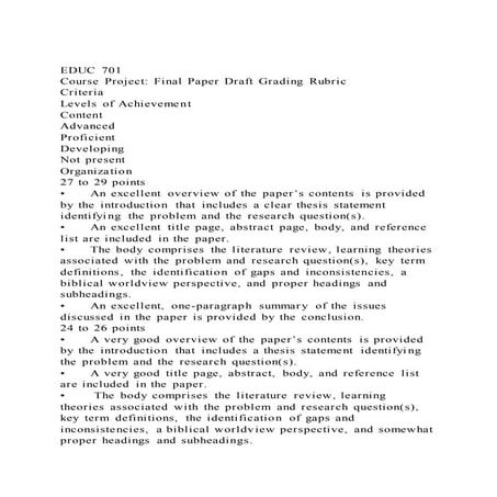EDUC 701Course Project Final Paper Draft Grading RubricCriter | DOCX