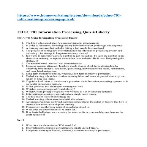 EDUC 701 Information Processing Quiz 4 Liberty.docx
