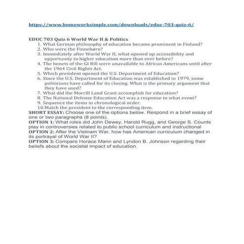 EDUC 703 Quiz 6 World War II Liberty.docx