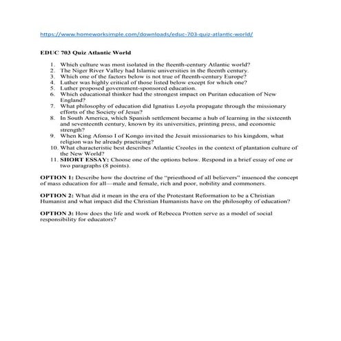 EDUC 703 Quiz Atlantic World Liberty Homeworksimple.com.docx