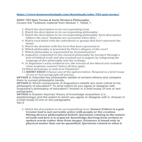 EDUC 703 Quiz Terms Early Western Philosophy Liberty Homeworksimple.com ...