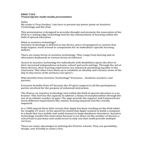 Educ 7101 multi media presentation transcript. | PDF