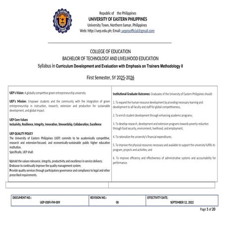 EDUC 9 Curriculum Development SYLLABUS documents | DOCX