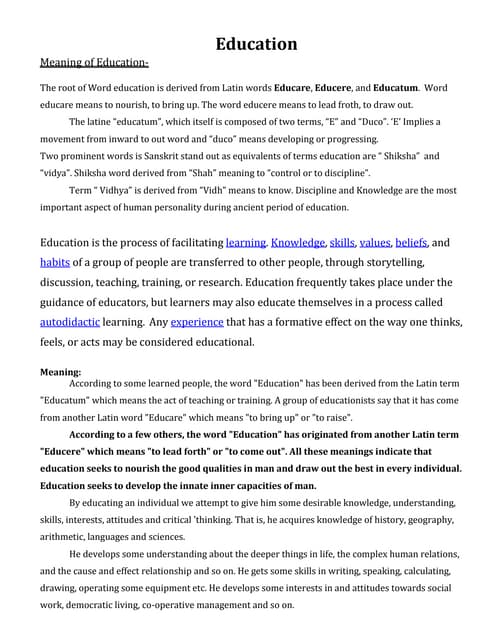 Concept, Meaning, Scope, and Importance of Education | PDF