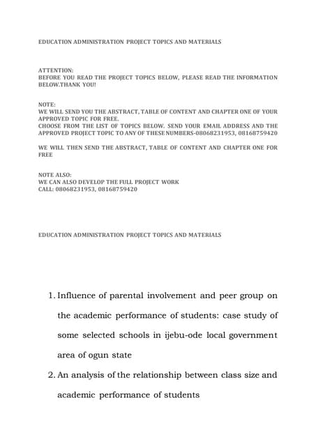 Education administration and planning project topics and materials | PDF