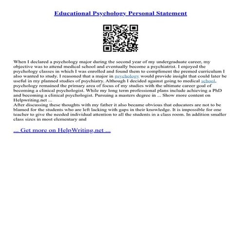Educational Psychology Personal Statement | PDF