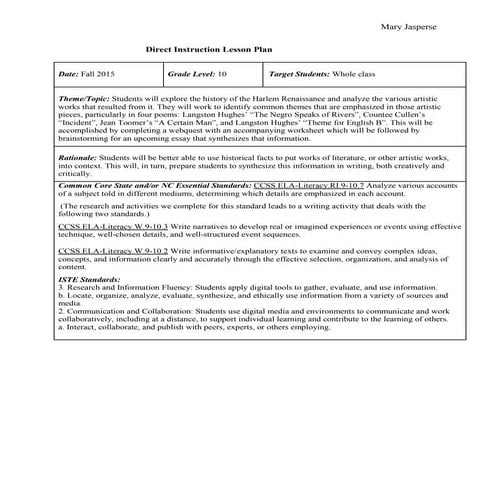 Harlem Renaissance Lesson Plan | DOCX