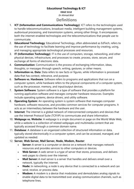 a brief introduction of ict and its components | PPTX