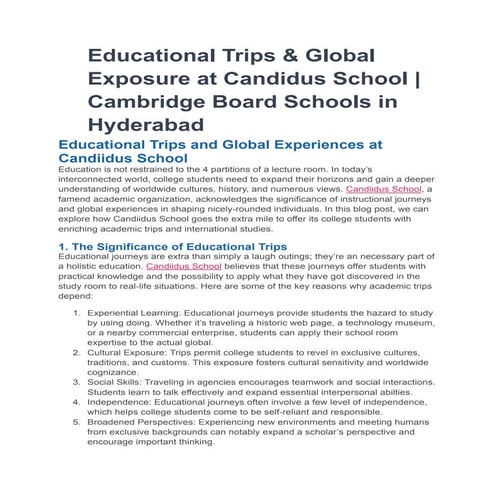 Educational Trips & Global Exposure at Candidus School _ Cambridge ...
