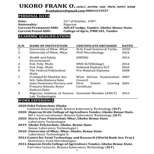 UKORO FRANK O. CV | DOCX